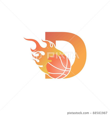 Letter D with basketball ball on fire illustration - Stock Illustration ...