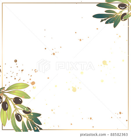 Square golden frame with golden olive branch on... - Stock Illustration ...