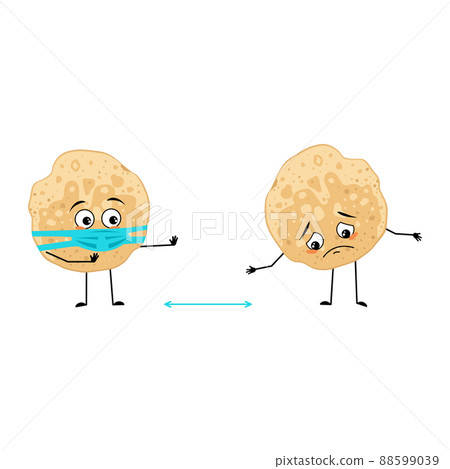 Pancake character with sad emotions, face and... - Stock Illustration ...