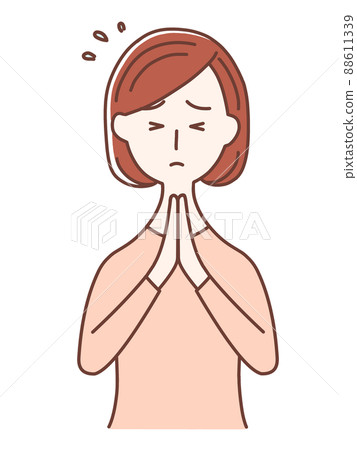 A woman wearing pink clothes and apologizing... - Stock Illustration ...