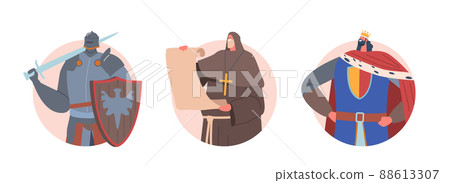 Set of Medieval Historical Characters Avatars.... - Stock Illustration ...