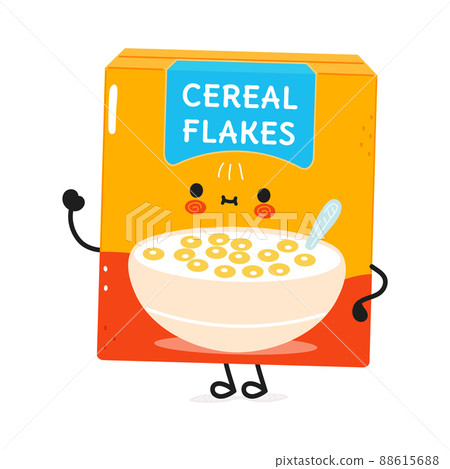 Cute funny cereal flakes waving hand character.... - Stock Illustration ...
