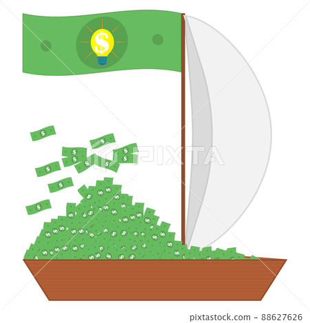 A boat full of green paper money with dollar... - Stock Illustration ...