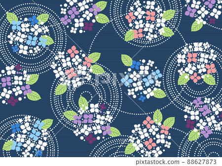 Japanese style pattern of hydrangea and ripples - Stock Illustration ...
