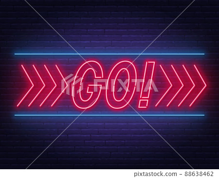 Go neon sign on brick wall background. - Stock Illustration [88638462 ...