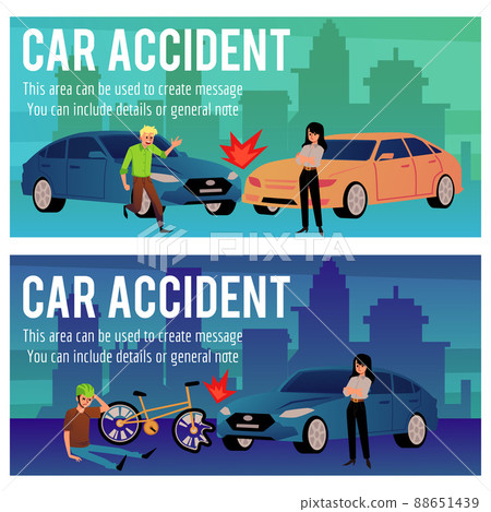Car accident horizontal banners with crushed... - Stock Illustration ...