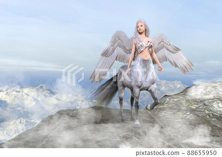 A mysterious centaur with big wings that climbs... - Stock Illustration ...