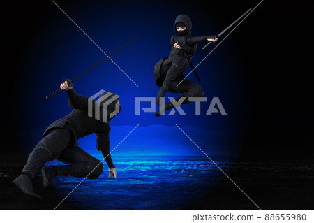 Ninja and enemy Kunoichi fight deadly with a... - Stock Illustration ...