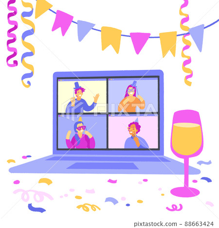 Online internet birthday, meeting with friends... - Stock Illustration ...