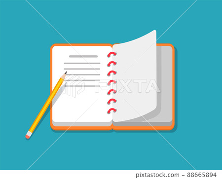 Orange Notepad with Round Binds Set and Pencil - Stock Illustration ...