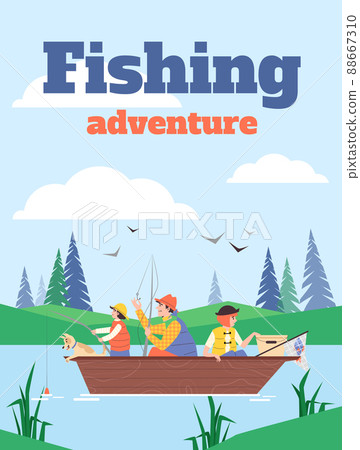 Fishing adventure for family poster template,... - Stock Illustration ...