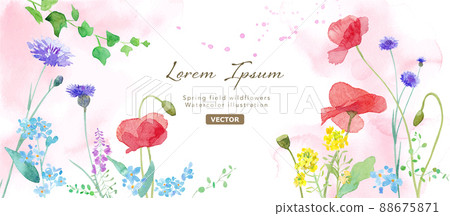 A watercolor illustration of a spring field... - Stock Illustration ...