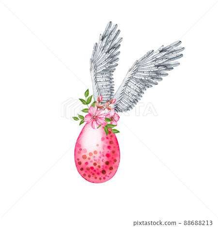 Watercolor Easter egg and angel wings on white... - Stock Illustration ...