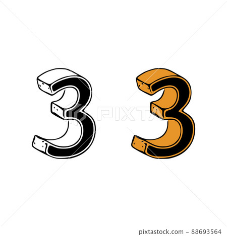 Isometric number 3 doodle vector illustration... - Stock Illustration ...
