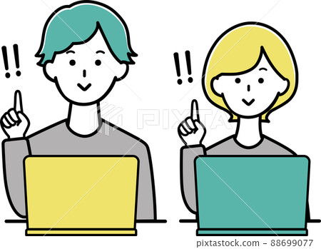 Personal computer pointing pose, male and... - Stock Illustration ...