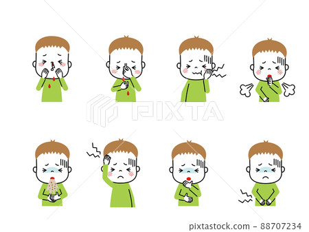Illustration set of a sick boy, nosebleed,... - Stock Illustration ...
