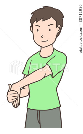 A man stretching the outside of the elbow - Stock Illustration ...
