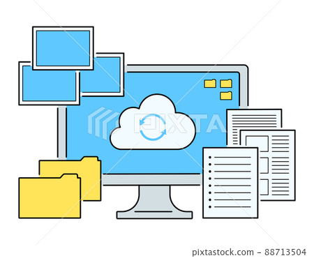 Cloud storage concept illustration PC and photo... - Stock Illustration ...