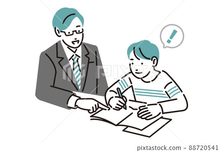 Elementary school boy studying at a cram school - Stock Illustration ...
