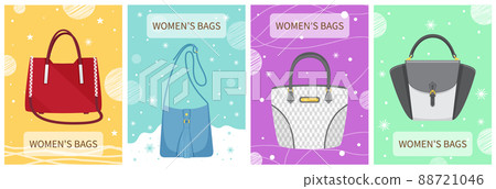Set of women bag vector poster on multicolored... - Stock Illustration ...