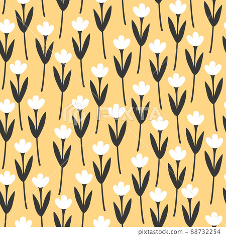 Classic flower on yellow retro seamless pattern... - Stock Illustration ...