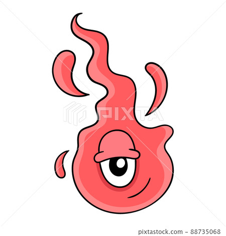 one eyed burning red fire monster, doodle icon... - Stock Illustration ...