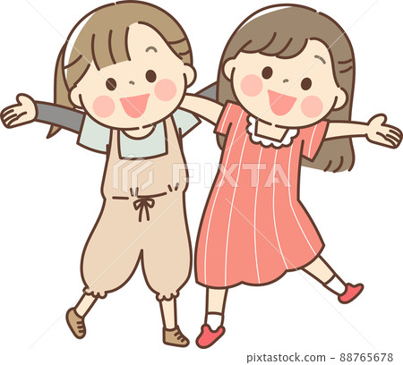 Girl doing banzai with her shoulders crossed - Stock Illustration ...