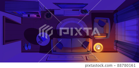 Top view of living room at night - Stock Illustration [88780161] - PIXTA