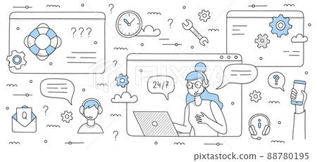 Customer support doodle concept, helpdesk operator - Stock Illustration [88780195] - PIXTA