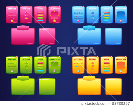 Game menu interface windows, cartoon options set - Stock Illustration ...