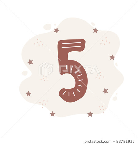 Number five in boho style. Cute doodle element... - Stock Illustration ...