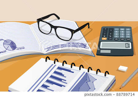 Notebook and Calculator Set Vector Illustration - Stock Illustration ...