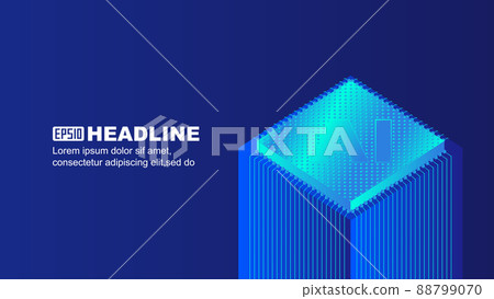 Glowing vector 2.5D chip illustration on blue... - Stock Illustration ...