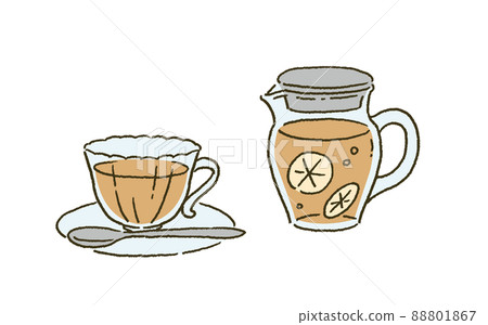 Illustration of a fashionable line drawing tea set - Stock Illustration ...