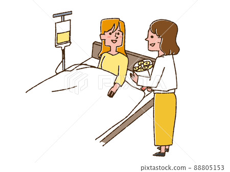 A woman who is sympathizing with a hospitalized... - Stock Illustration ...