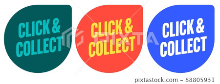 Sale sticker set with click and collect promo... - Stock Illustration ...