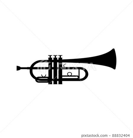 musical wind instruments trumpet, Black stencil...-插圖素材 [88832404 ...