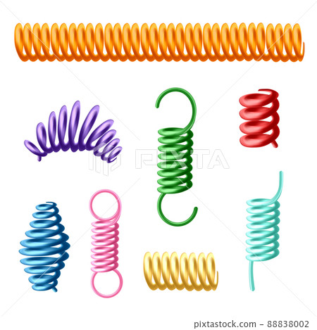 Metal spring mechanisms and parts set 3D... - Stock Illustration ...