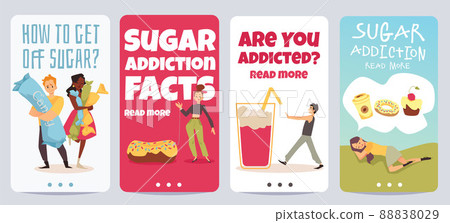 Sugar addiction problematic posters or banners... - Stock Illustration ...