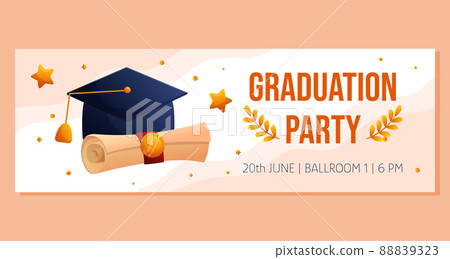 Graduation party horizontal banner with cap... - Stock Illustration ...