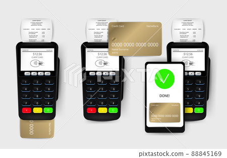Realistic cashless payment with pos terminal,... - Stock Illustration ...