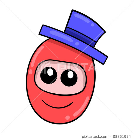 funny faced red egg wearing a hat, doodle icon... - Stock Illustration ...
