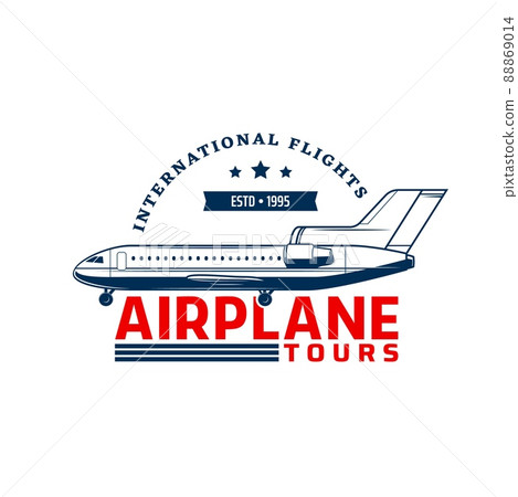 Flight tours icon, air travel on plane and... - Stock Illustration ...