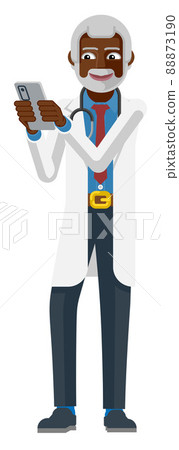 Doctor Holding Mobile Phone Cartoon Character - Stock Illustration ...