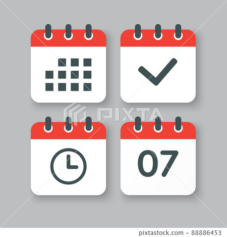 Icons calendar number 7, agenda app, timer, done - Stock Illustration ...
