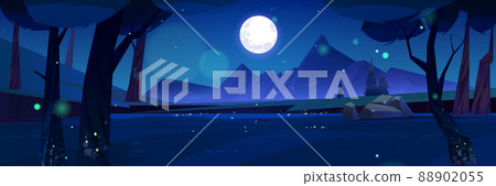 Cartoon nature night time landscape background - Stock Illustration ...