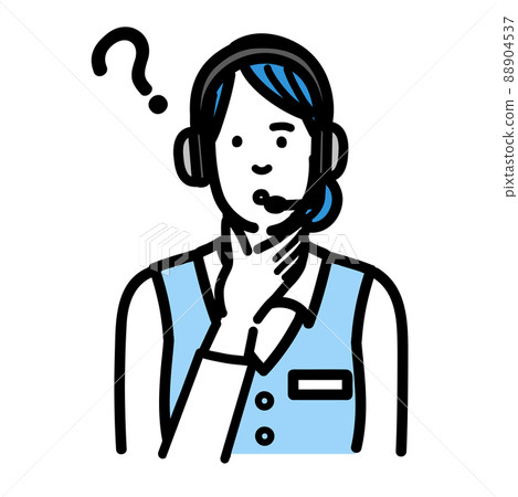 Young woman of operator thinking with her hand... - Stock Illustration ...