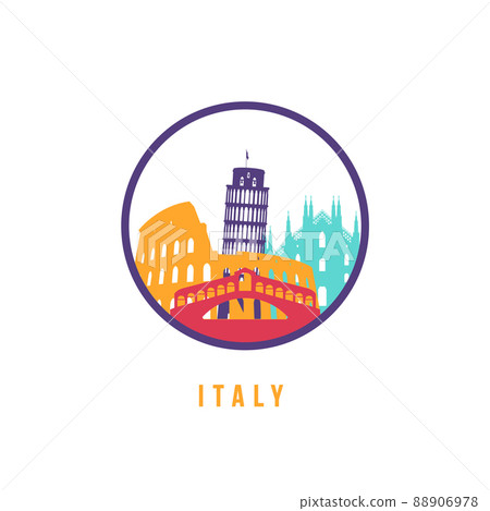 Famous Italy landmarks silhouette. - Stock Illustration [88906978] - PIXTA