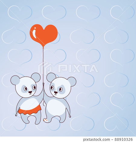 Two bears holding heart shaped balloon with... - Stock Illustration ...