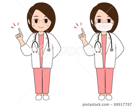 A cute female doctor in a pink surgical gown... - Stock Illustration ...